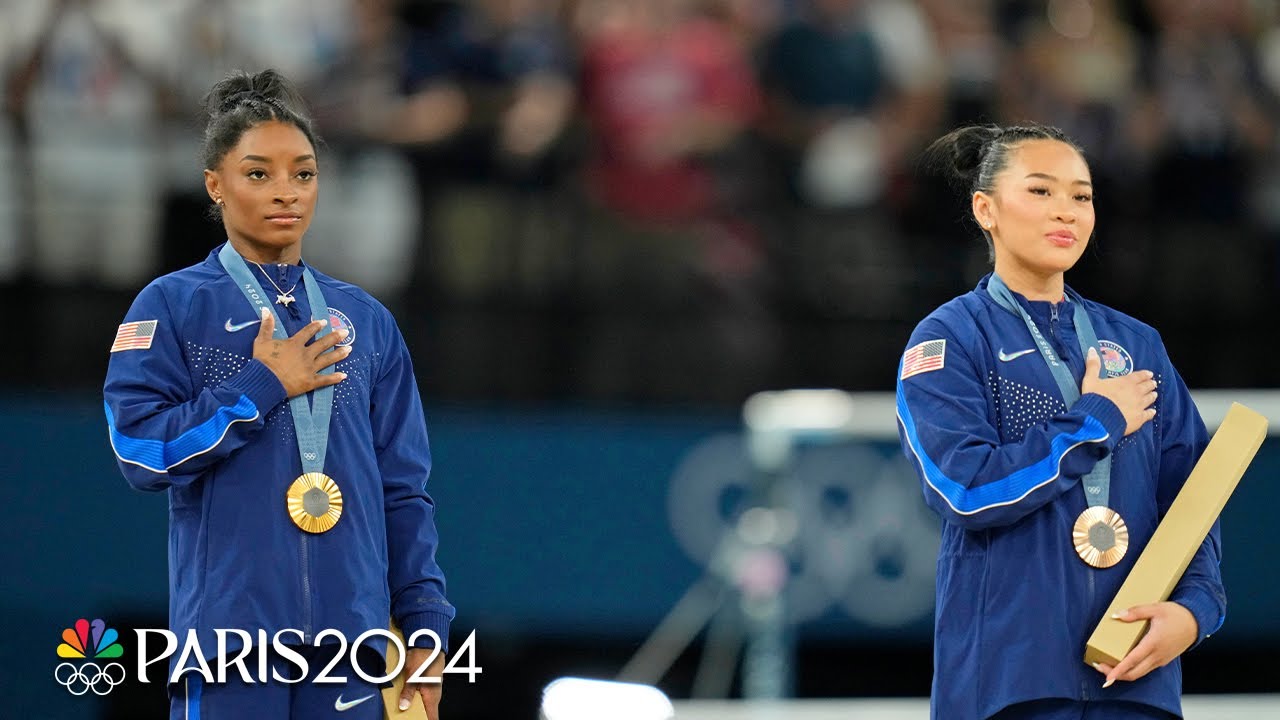 Simone Biles, Suni Lee soak in medal ceremony after all-around ...